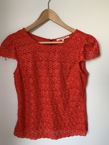 REVIEW Red Sheer Lace Blouse Top Sz 12 | eBay