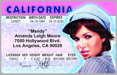 Mandy Moore Los Angeles California CA License Card Novelty ID License ...