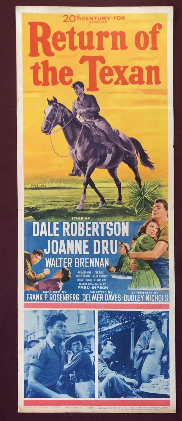 RETURN OF THE TEXAN MOVIE POSTER INSERT 1952 DALE ROBERTSON JOANNE DRU ...