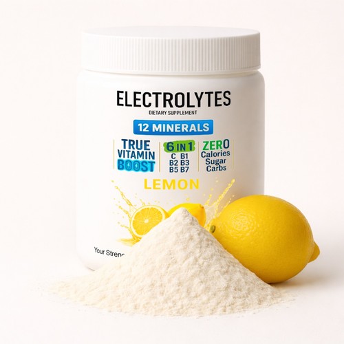 Electrolyte Complex Hydration Powder | 12 Minerals + 6 Vitamins | Lemon ...