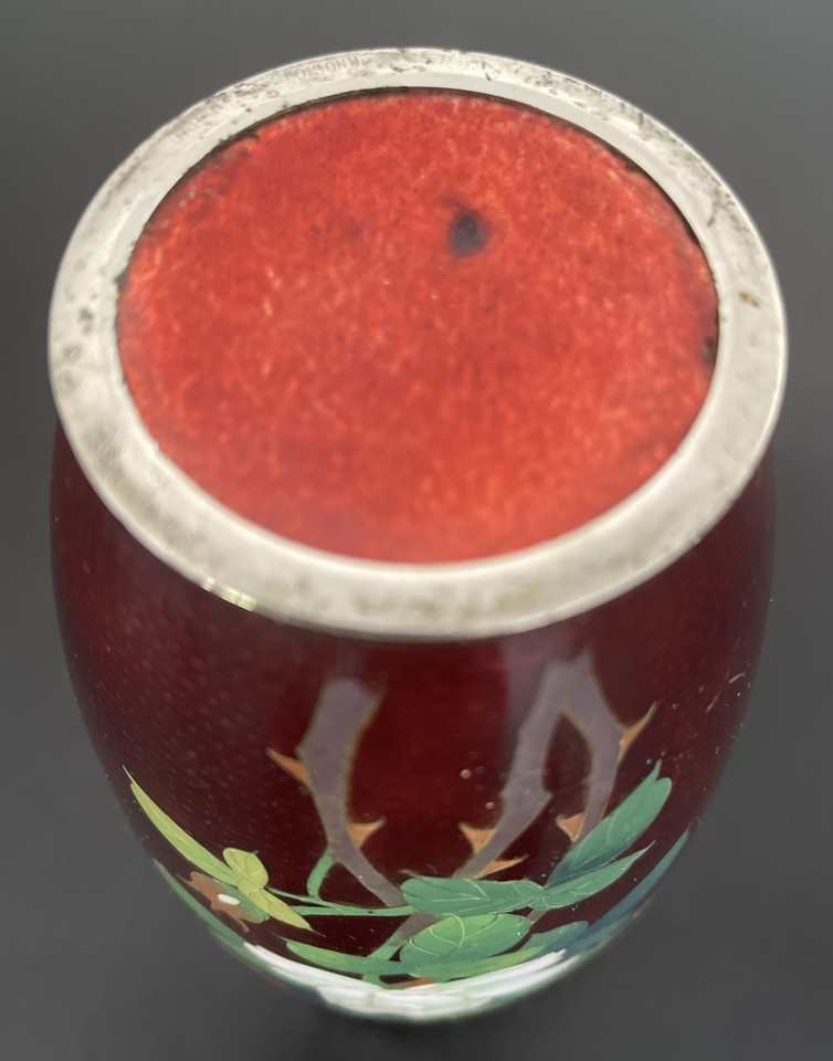 Antique Japanese Silver Bound Cloisonne Akasuke Pigeon Blood Vase 7.5 ...