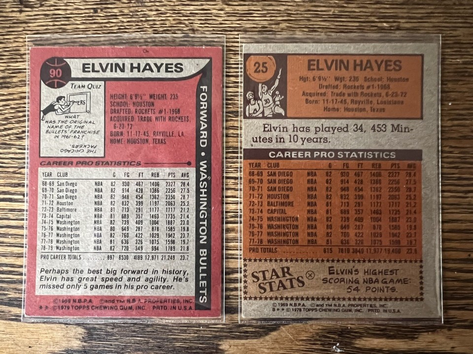 1978 & 1979 Topps Elvin Hayes #25 & #90 Washington Bullets HOF 🏀 Cards ...
