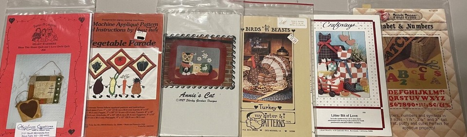 MIXED LOT 13 PRIMITIVE SEWING PATTERNS CRAFTS QUILTS DOLLS CATS XMAS ...