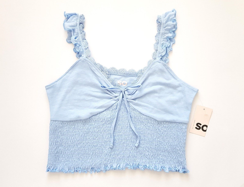 Women Junior Large SO Blue Tank Top Ruffle Strap Crochet Lace Summer ...