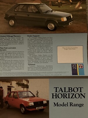Talbot Horizon Models Car Range Original Car Sales Info Fold Out ...