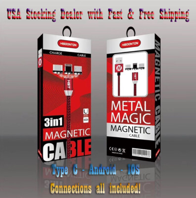 2 Mobile phone 3 in 1 magnetic charging USB cables for IOS/Type C ...