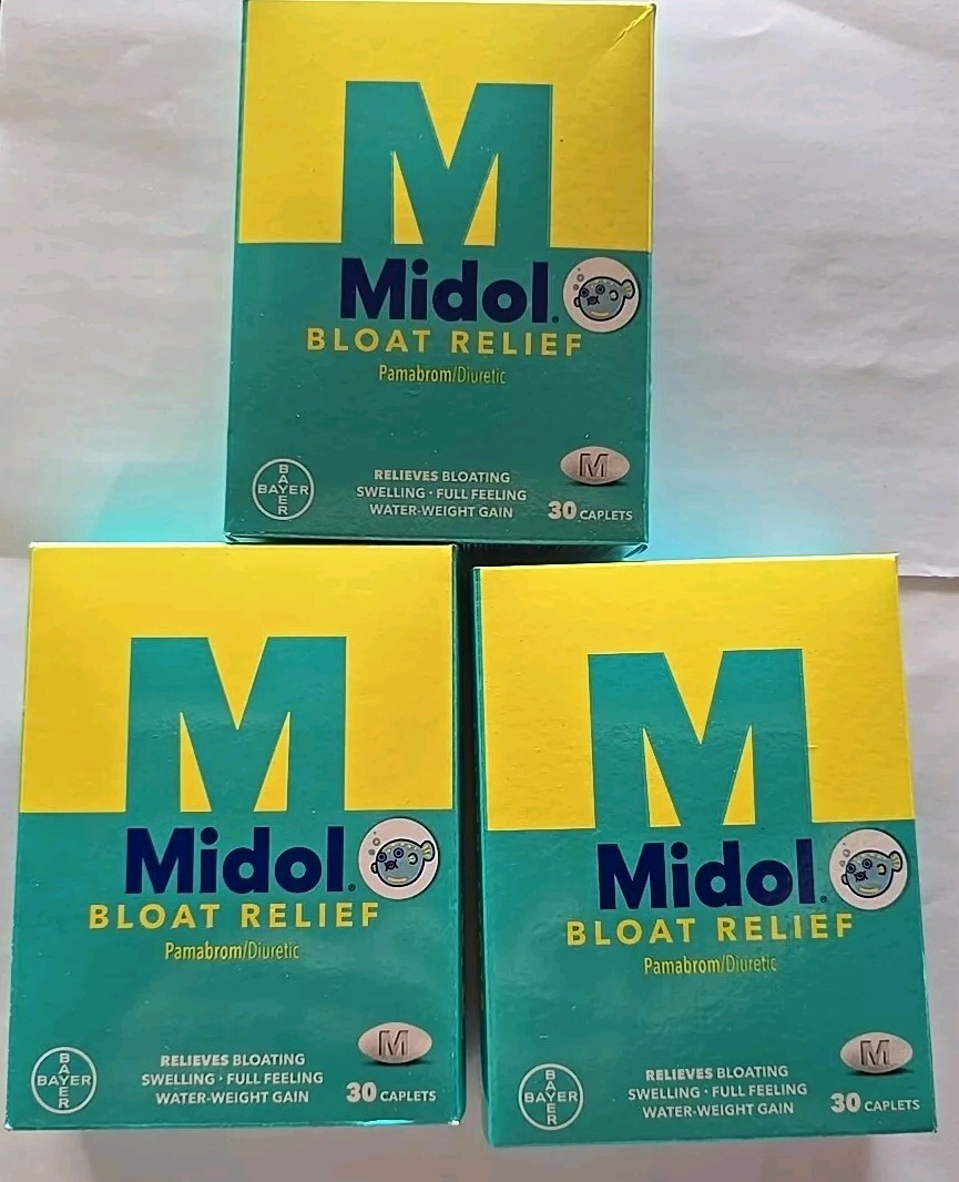 Midol Bloat Relief W/ Pamabrom 3 Pack x 30 Caplets Each Exp 5/25 #215 ...