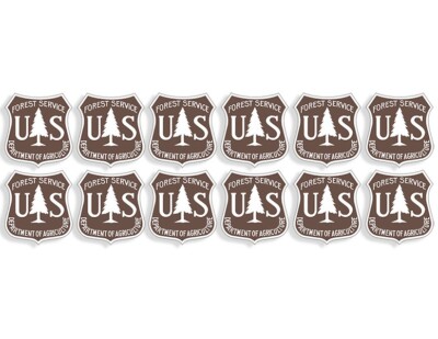 12-Pack 1 inch Brown White US Forest Service Stickers (Camp Hike decal ...