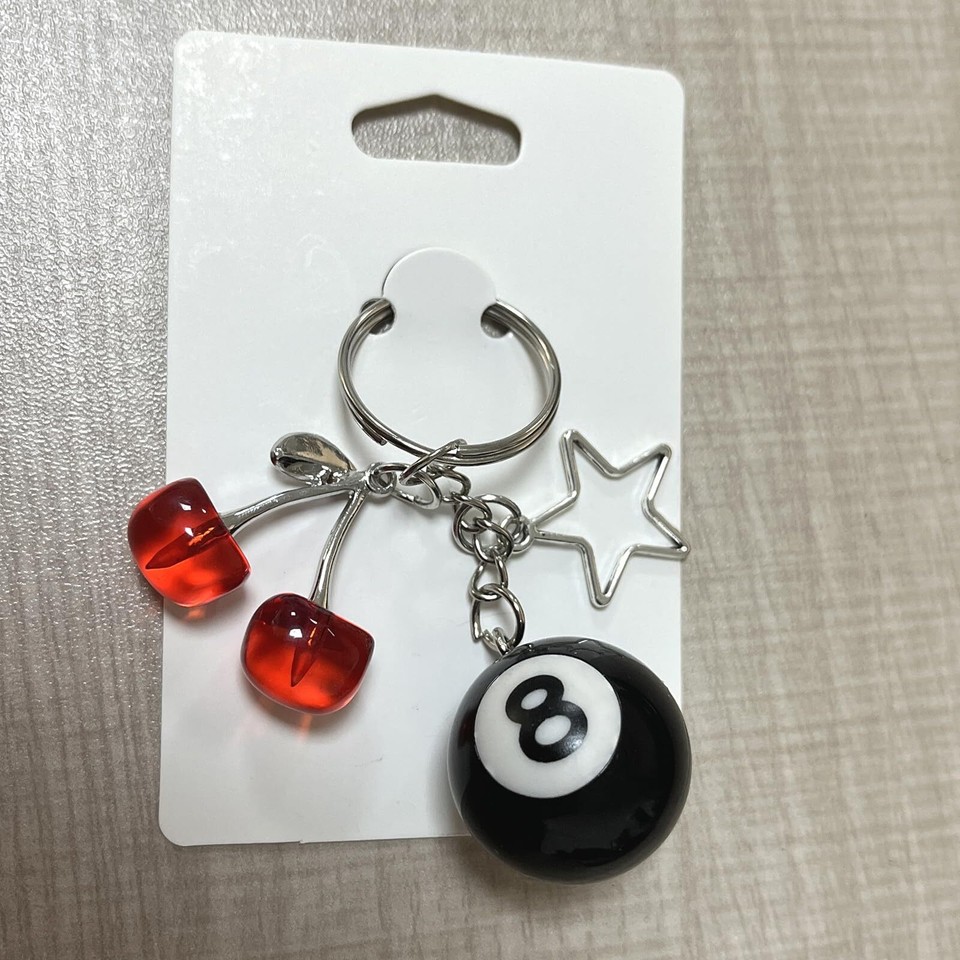 8 Ball keychain Red Cherry Keychain Eight Ball Keychain with Star Pool Ball K... | eBay