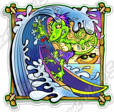 Gecko Surfing Surf Wave Reptile Lizard Car Bumper Vinyl Sticker Decal 4 ...