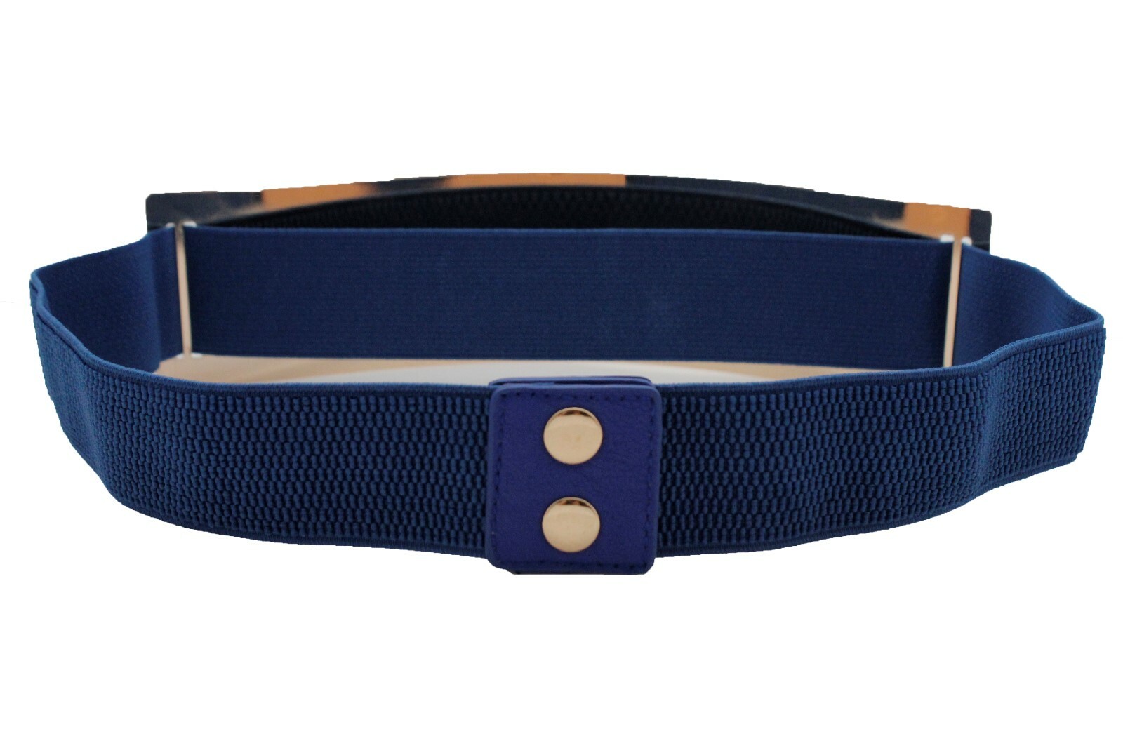 Women Gold Metal Plate Buckle Flashy Belt Hip Waist Elastic Blue Band ...