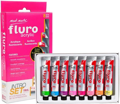 Intro Paint Set - Fluro Acrylic Paint Glows Under Black Light (8 Pieces ...