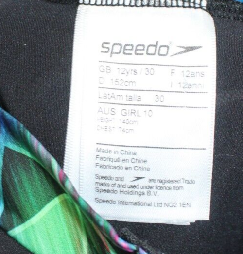 Speedo Girls Black Multicoloured Half Sleeve Swimming Rashie Top Size ...
