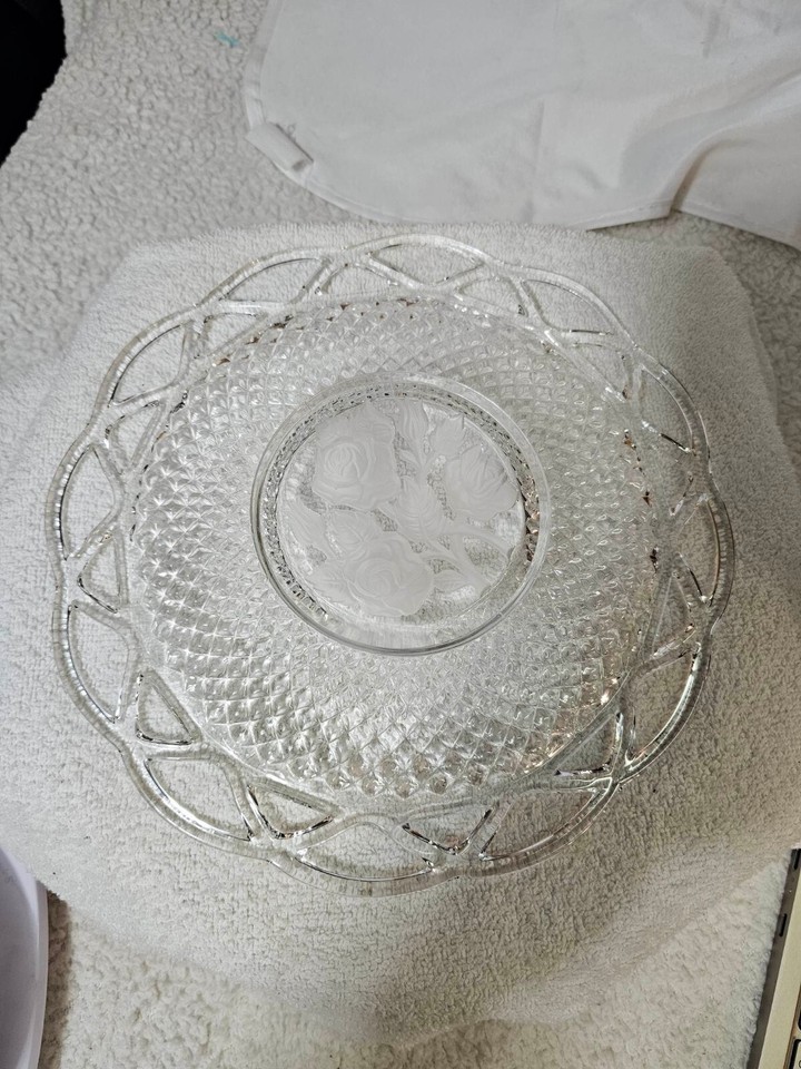Imperial Glass-Ohio Laced Edge Rose Floral Frosted Clear Plate | eBay