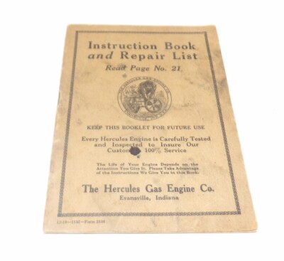 Hercules Gas Engine Co Evansville IN - Instruction Book Repair List | eBay