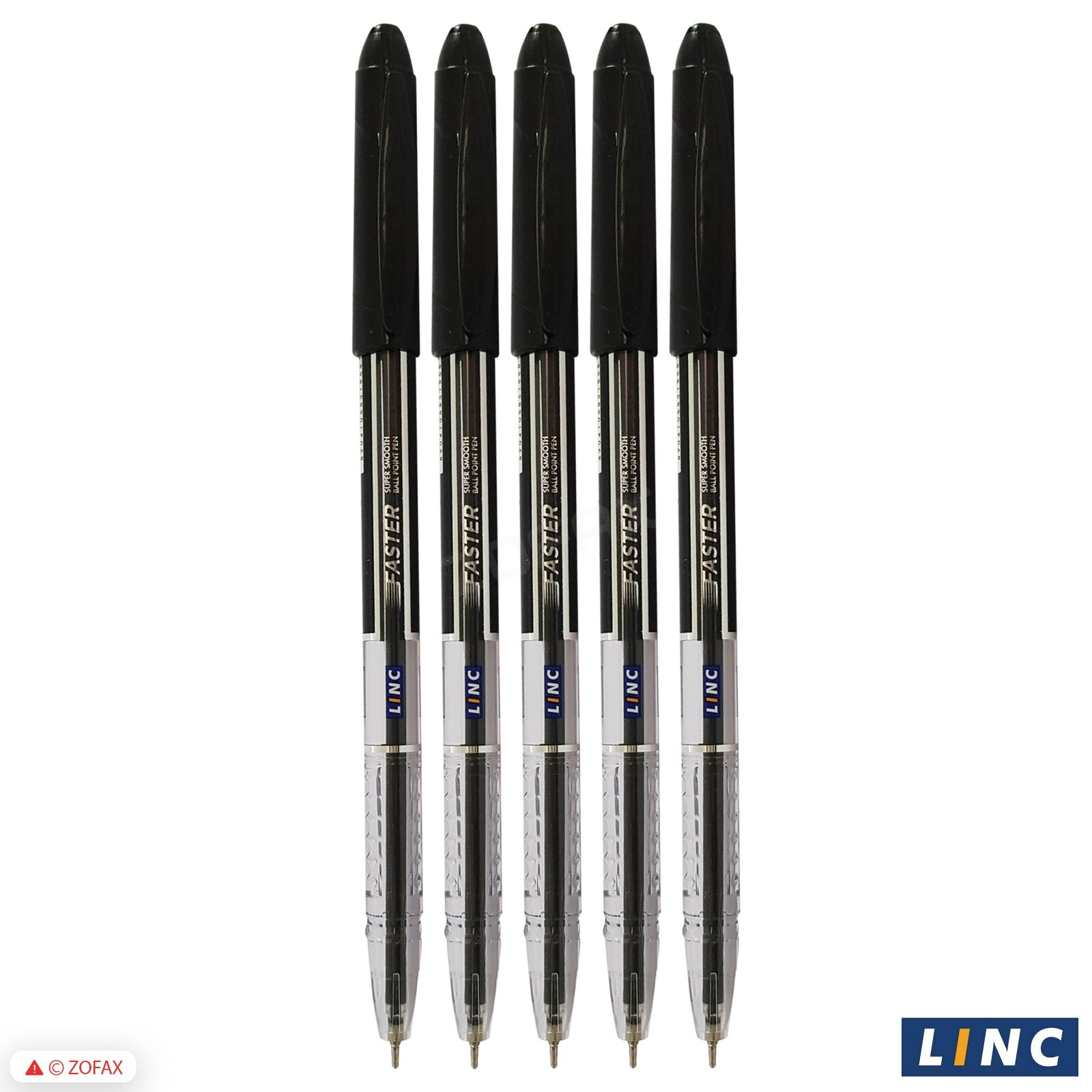 5 x 0.7mm LINC Faster Ball Pen BLACK Super Smooth Ballpoint Pens ...