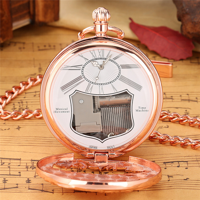 Uncommon Musical Movement Pocket Watch Train Case Quartz Fob Watches ...