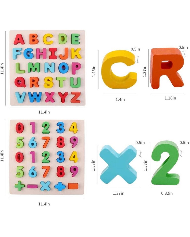 3PCS Wooden Alphabet Number Puzzle Set Baby Toys Kids Learning ...