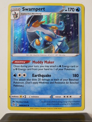 HOLO Swampert 064/264 - LP - RARE Fusion Strike Pokemon Card $2 Flat ...