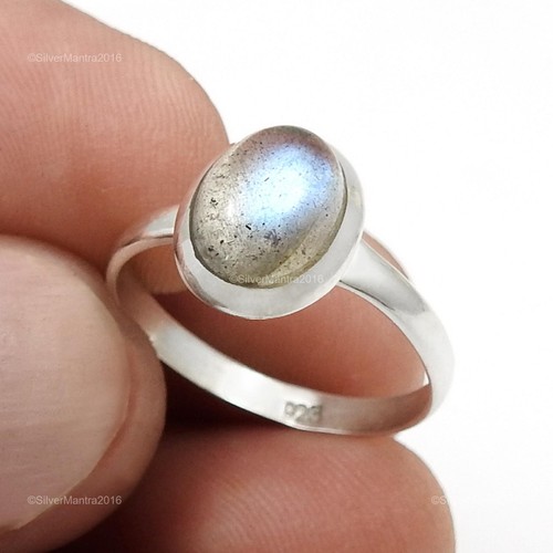 Solid Sterling Silver Oval Labradorite Stone Band Anniversary Ring ...