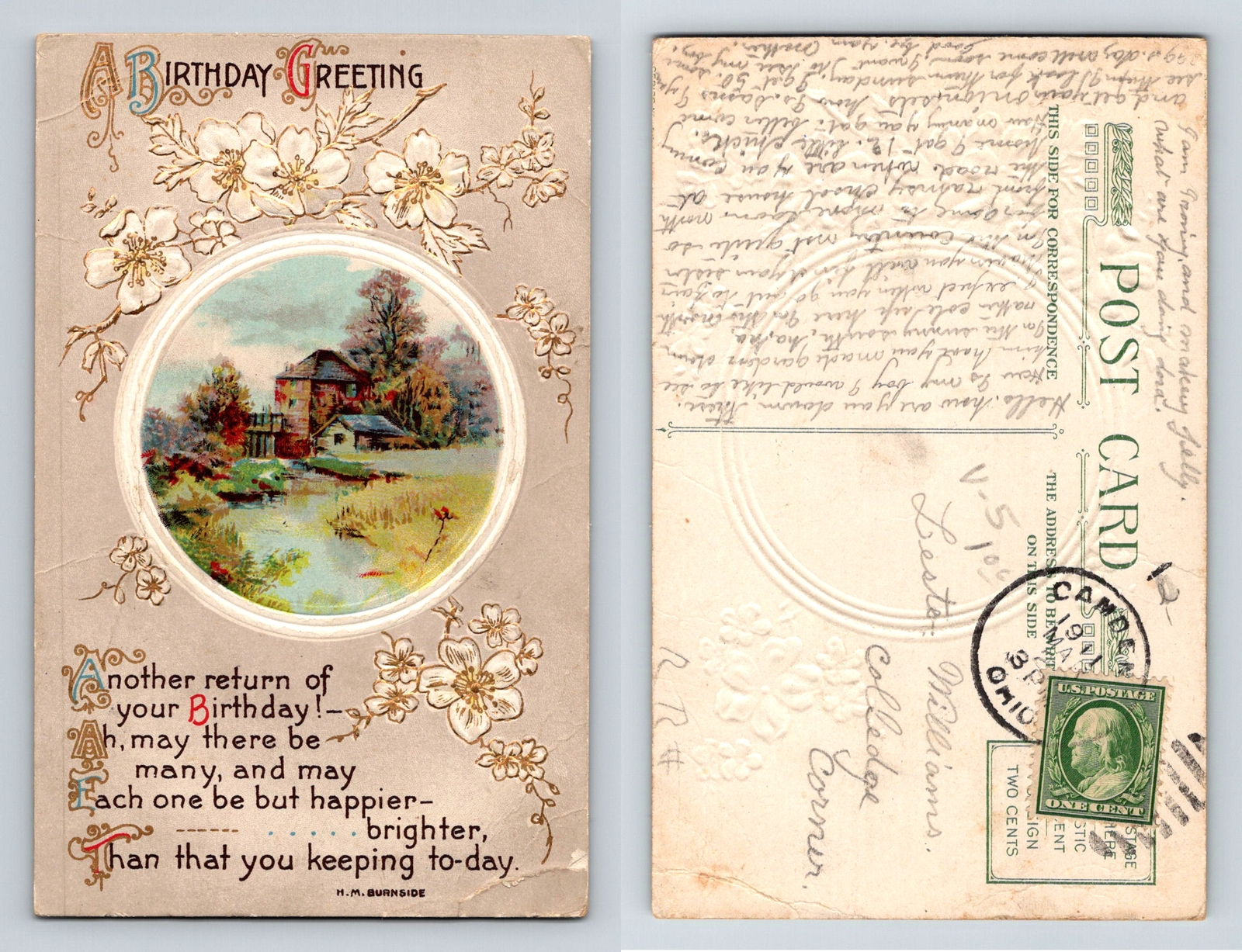 A Birthday Greeting Postcard 1911 Burnside Poem Flowers Divided Back Embossed | eBay