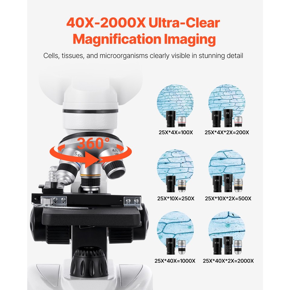 Uimoso Professional Binocular Compound Microscope Kit 40-2000X ...