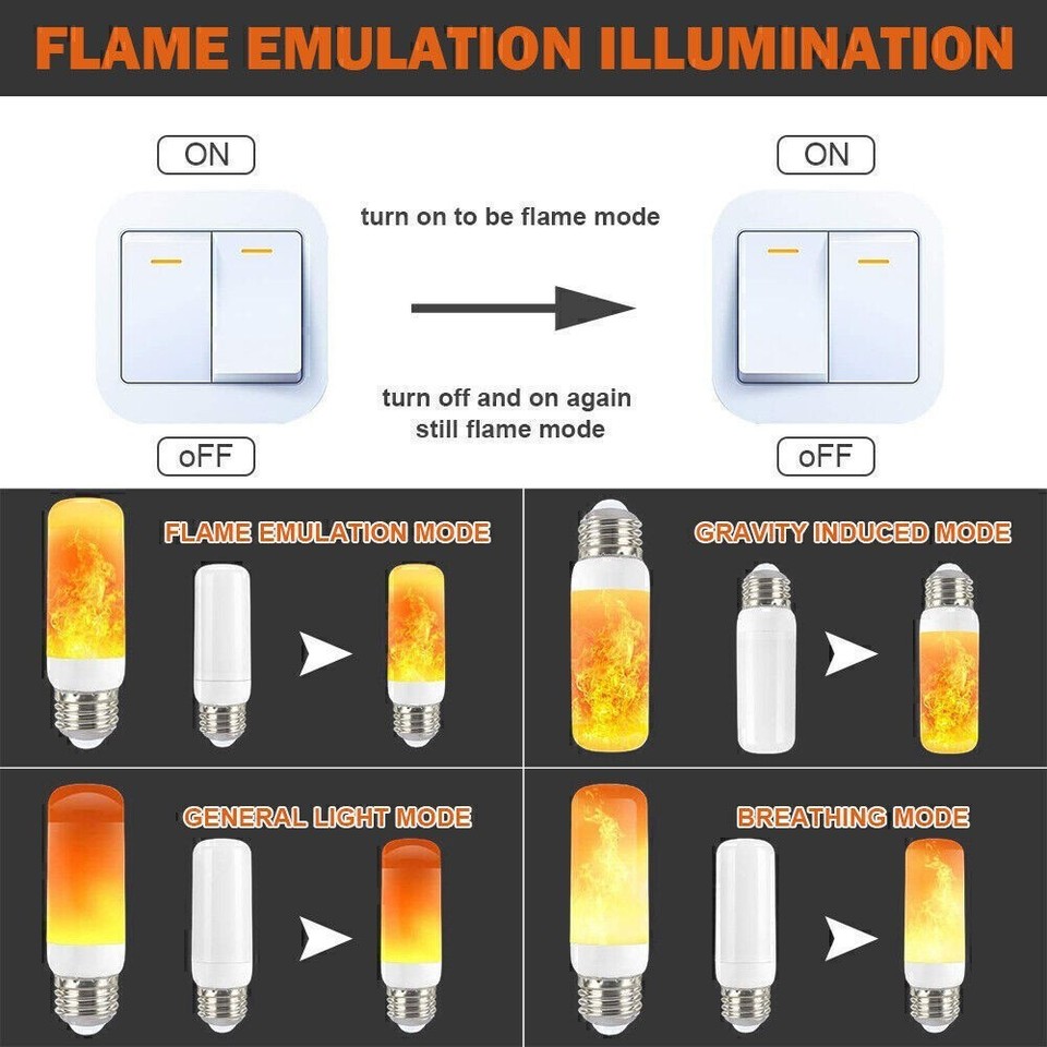 LED Fire Flame Lights Bulbs Flicker Burning Effect E12 E14 E27 B22 ...