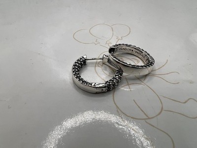 Authentic Pandora Sterling Silver Sparkling Hoop Earrings 299406C01 | eBay
