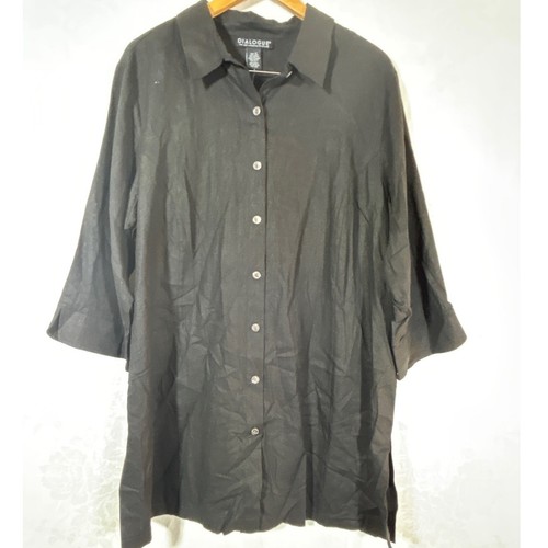 Dialogue Button Up 1X Black NEW Linen Blend Long Tunic QVC | eBay
