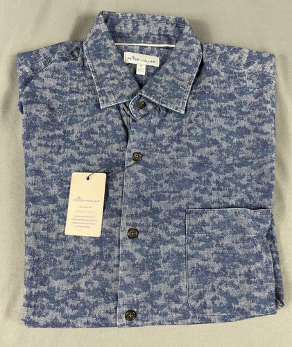 Peter Millar Sport Shirt Crown MS Fir Camo Print Chambray LS Medium ...