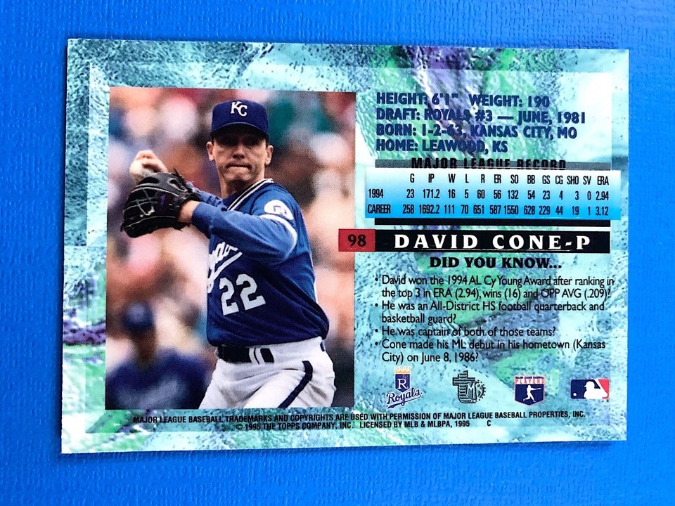 1995 Topps MB Embossed "Silver" Baseball Card - #98 David Cone | eBay