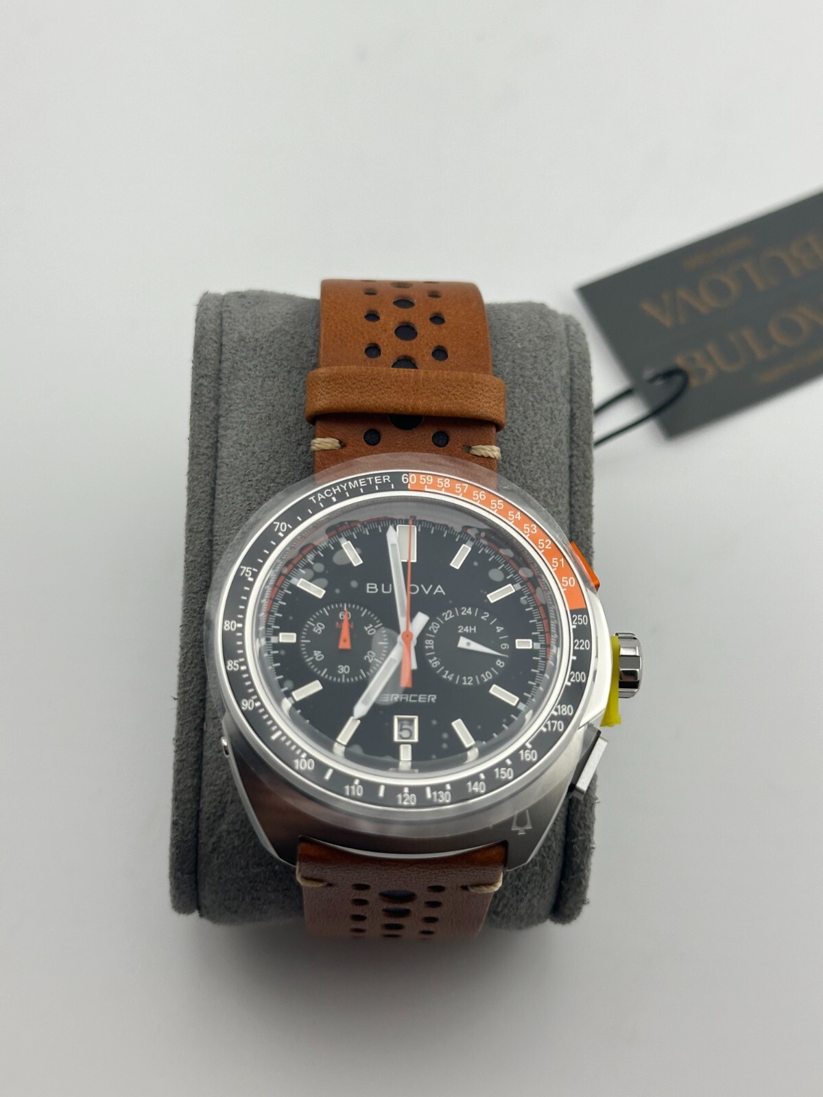 Bulova Black Dial Leather Strap Racer Chronograph 98B427 Men's Watch ...