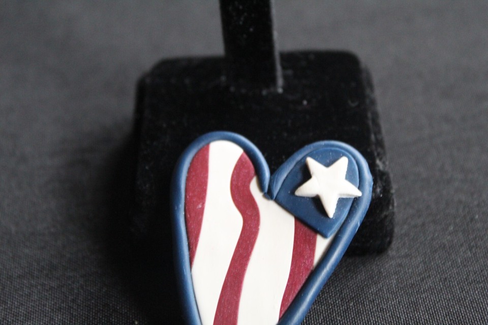 Artist Made Polymer Clay American Flag Heart Pin | eBay