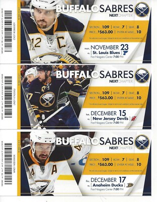 2015/2016 Buffalo Sabres Unused Game Tickets - Hard Tickets With Cool ...