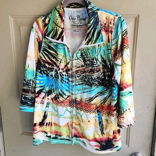 Onque Casuals XL Woman Stretch Full Zip Up Sweatshirt 3/4 Sleeve ...