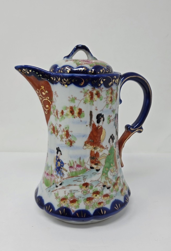 Vtg Hand-painted Japanese Porcelain Geisha Ware Chocolate Pot & 4 Cups ...