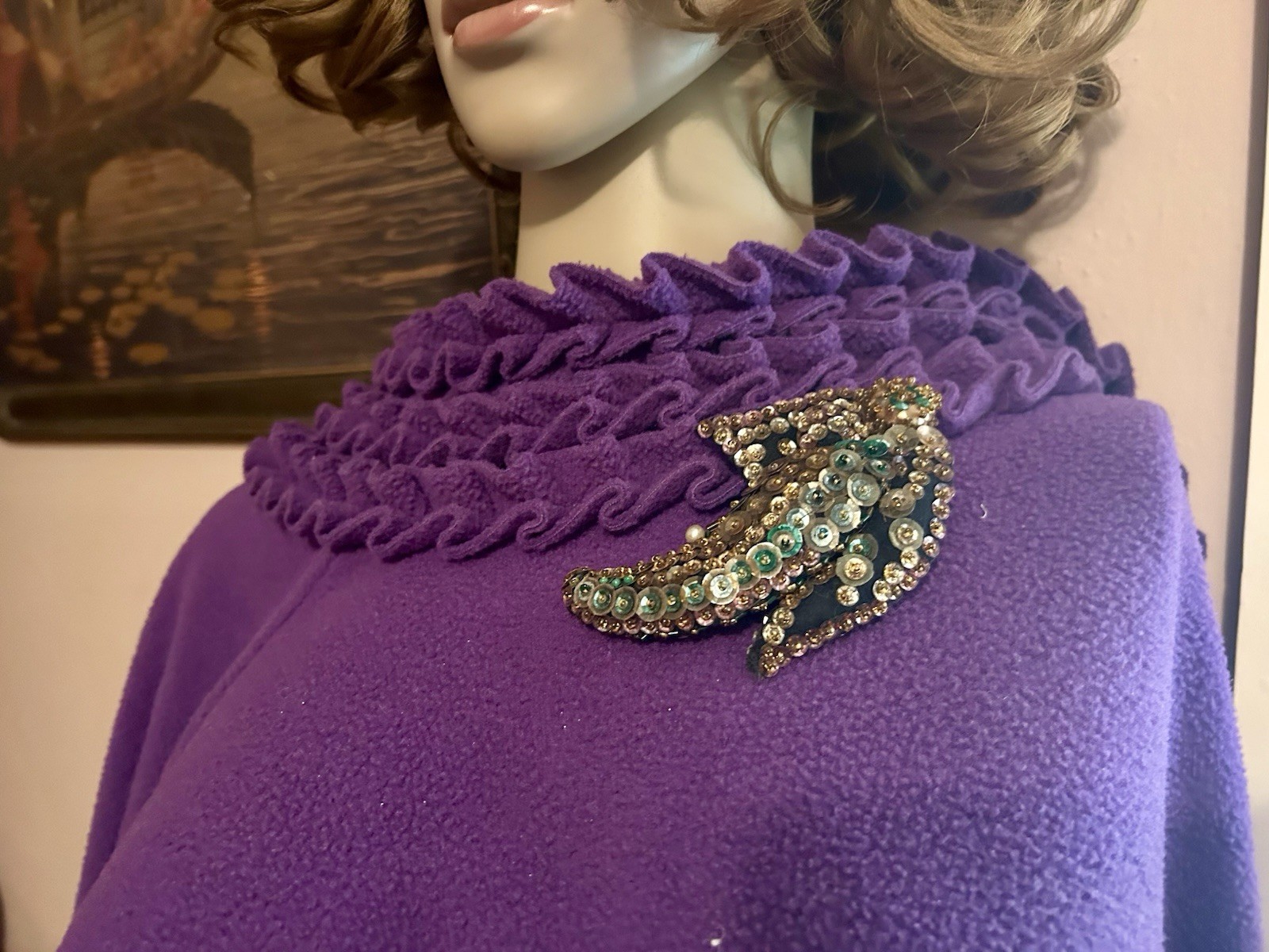 Vintage 40s BIRD Lrg Pin Felted Sequin - Gem