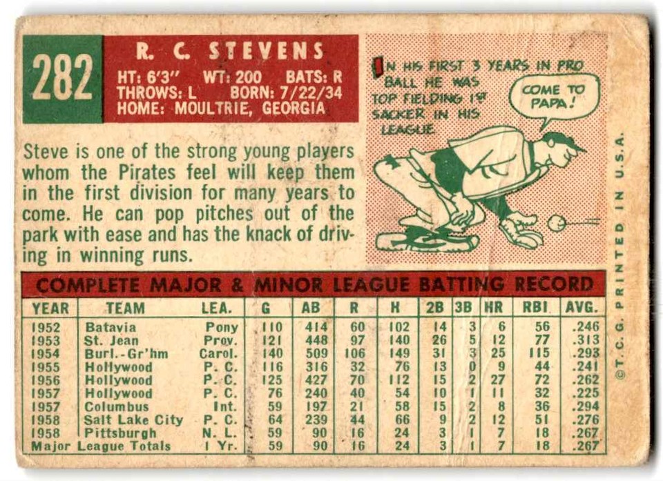 1959 Topps (a) R.C. Stevens Pittsburgh Pirates #282 | eBay