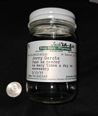 Grateful Dead - Jerry Garcia 12oz Round Glass Scrip Stash Jar 3"x4.7 ...