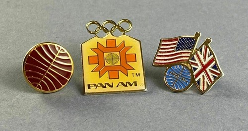 PAN AM VINTAGE AIRLINE LAPEL BADGE PINS UK USA FLAG / OLYMPIC ...