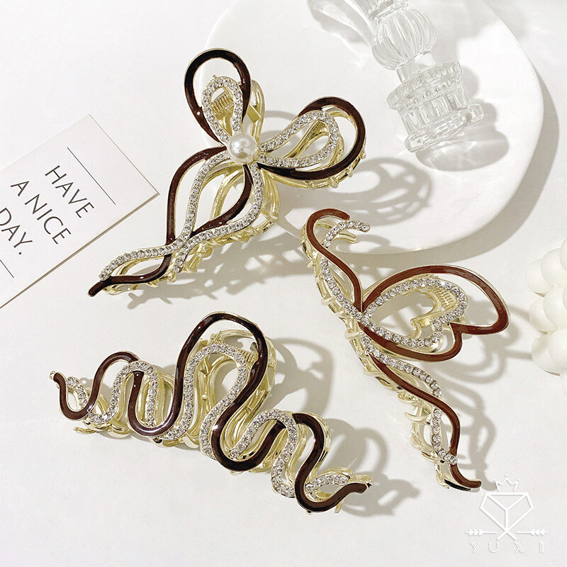 1PC New Y2k Bow Tie Grab Claw Clip Women Mini Back Head Shark Hair Clip ...