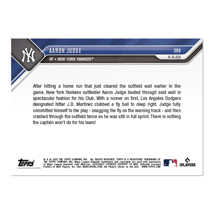 AARON JUDGE CATCH INJURES TOE ON LA DODGERS CONCRETE FENCE TOPPS NOW ...