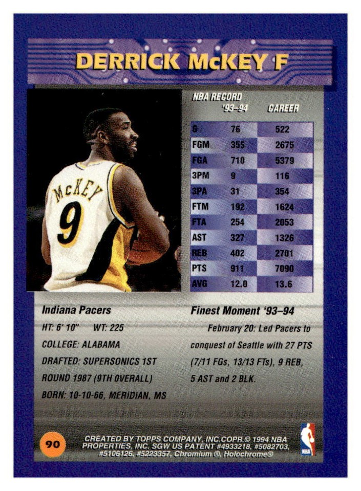 1994 Finest 90 Derrick McKey Indiana Pacers Basketball Card | eBay