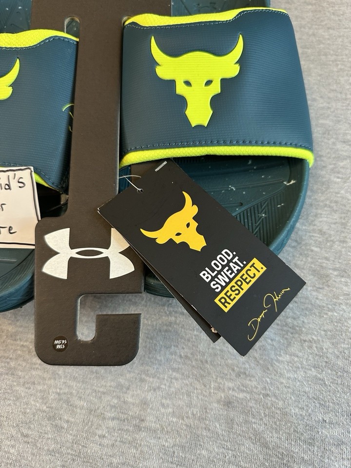 Under Armour Men’s Sz 13 Project Rock 3 Slides Hydro Teal Yellow ...