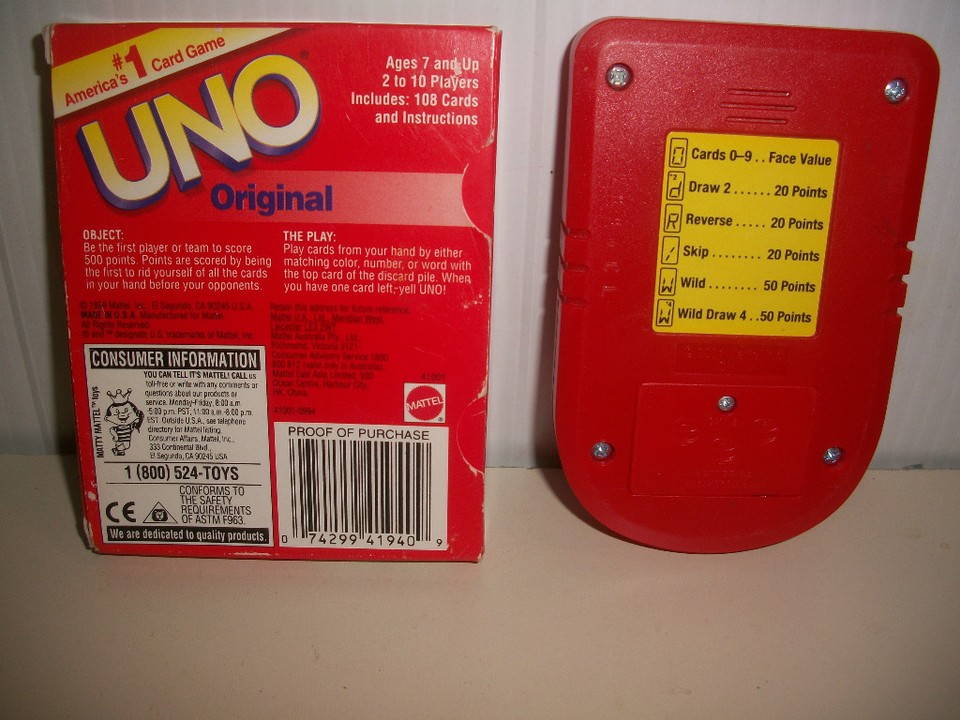 HANDHELD GAME MATTEL VINTAGE UNO ORIGINAL CARD GAME ELECTRONIC UNO 2-4 ...