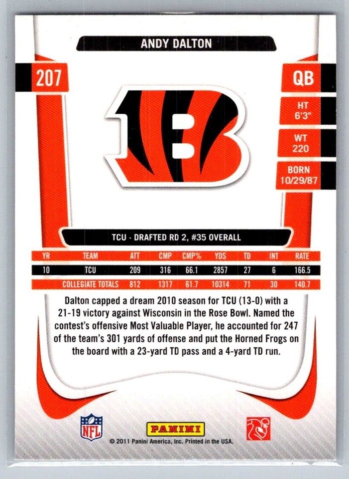 2011 Prestige Football Card #207 Andy Dalton Rookie Bengals | eBay