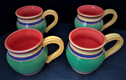 Set of 4 Hand Painted Pacific Rim Santa Fe 16 Ounce Mugs Orange ...