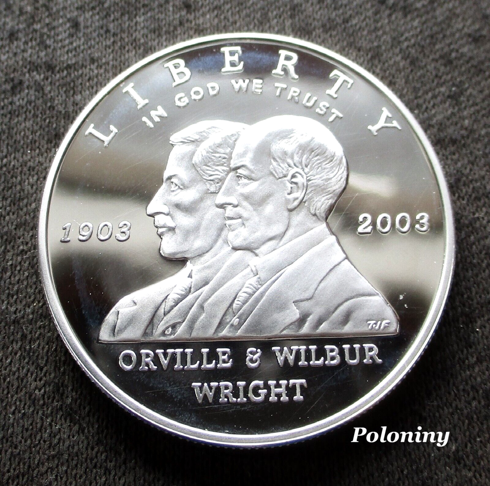 SILVER COMMEMORATIVE 2003-P PROOF ONE DOLLAR COIN FIRST FLIGH BY WRIGHT ...