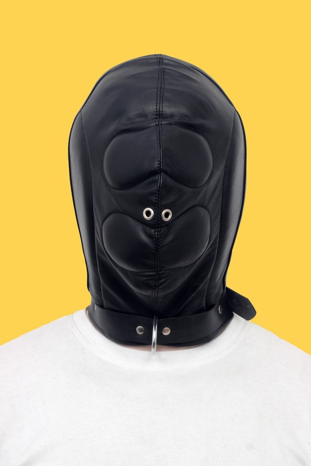 Genuine Leather Padded Bondage Mask Hood Sensory Deprivation Hood Gimp ...