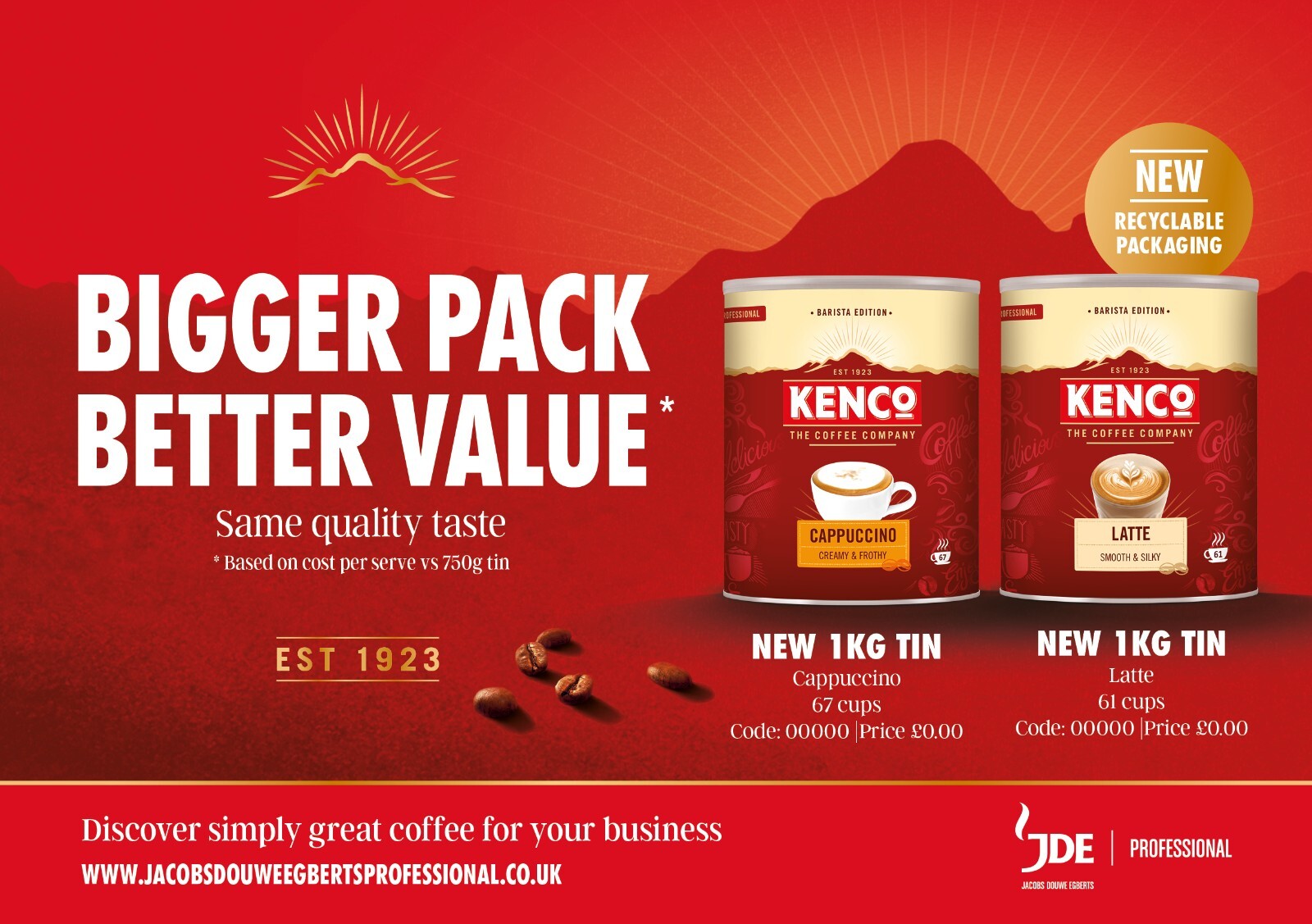 Kenco Cappuccino Creamy & Frothy Instant Coffee Powder Tin 1Kg - 67 ...